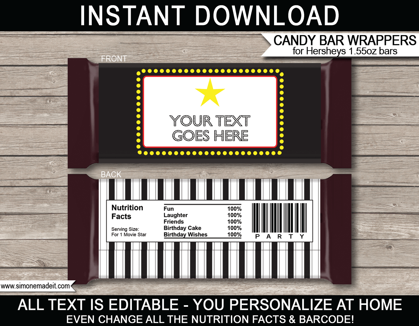Movie Hershey Candy Bar Wrappers Personalized Candy Bars