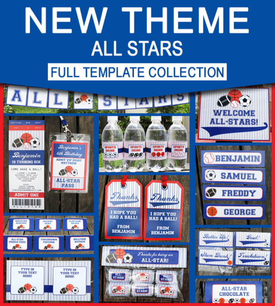 All Star Sports Birthday Party Printables, Invitations & Decorations