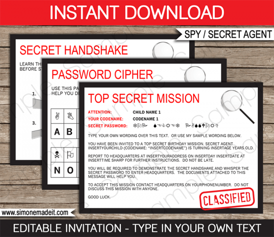 Secret Agent Birthday Party Invitations | Spy Party Ideas