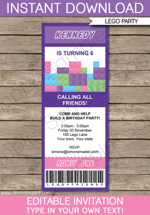 Lego Friends Ticket Invitations Template | Printable Birthday Party Invite