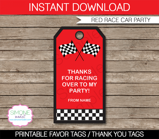 Race Car Party Favor Tags | Thank You Tags | Printable Template
