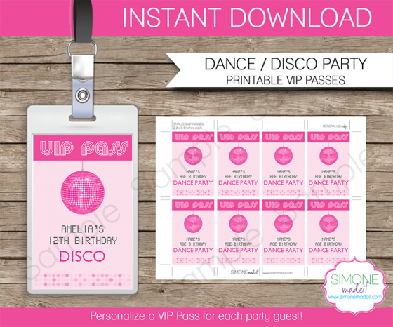 Dance Party VIP Passes template | Disco Party Printable Template