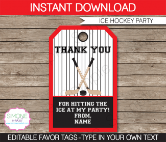 Hockey Birthday Party Favor Tags Template | Printable Thank You Tags