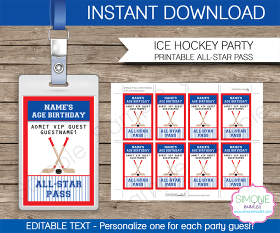 Hockey Party All Star VIP Passes Template | Printable Birthday Party Pass