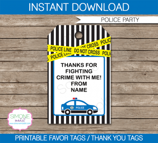 Police Party Favor Tags | Thank You Tags | Birthday Party