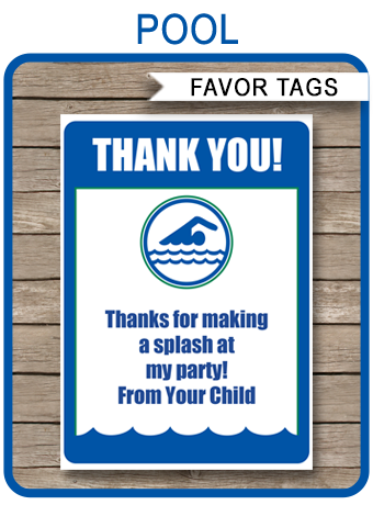 Pool Party Favor Tags Template | Printable Thank You Tags | Swim Club