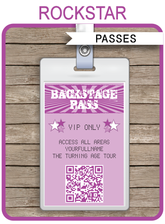 Rock Star Party Backstage Passes template | Concert Birthday Party