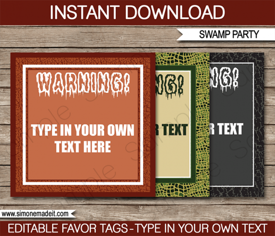 Swamp Party Favor Tags Template | Printable Birthday Thank You Tags