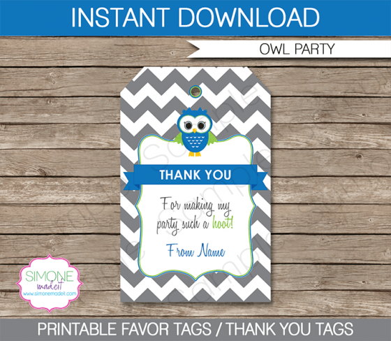 Owl Party Favor Tags | Thank You Tags | Birthday Party
