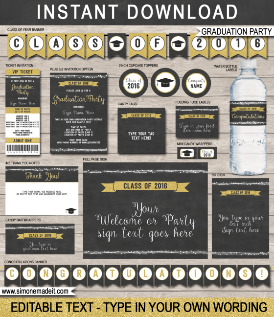 Graduation Party Printables, Invitations & Decorations Template | Any year