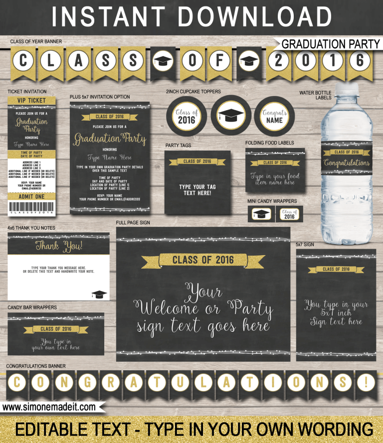 Graduation Party Printables, Invitations & Decorations Template | Any year