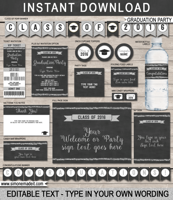 Editable Graduation Printables, Invitations & Decorations | For any year