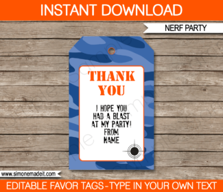 Nerf Birthday Party Favor Tags Template | Printable Thank You Tags