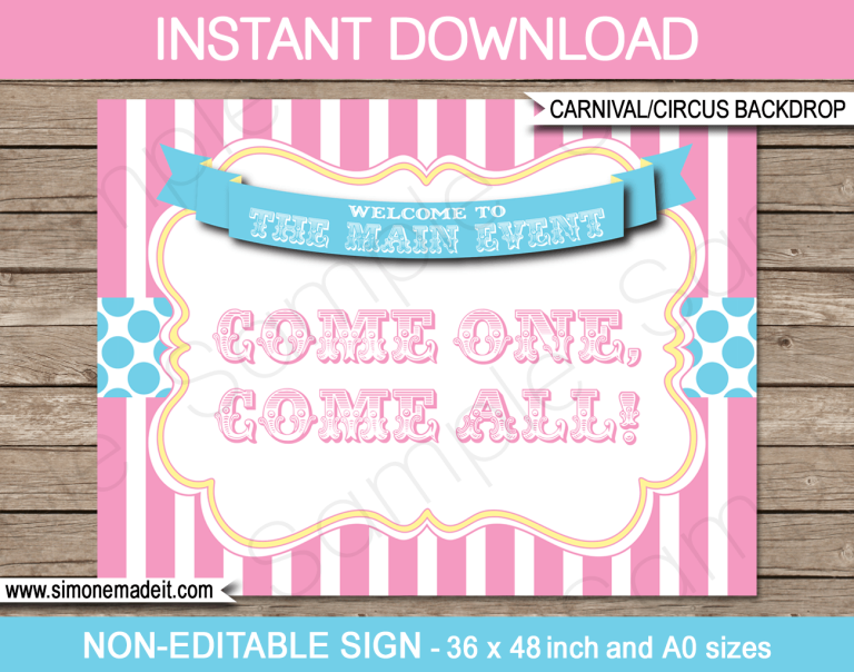 Printable Carnival Party Sign Template | Circus Theme Party Decorations