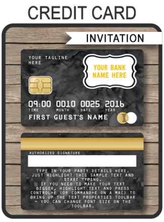 Yellow Credit Card Invitations Template | Mall Scavenger Hunt Invitations