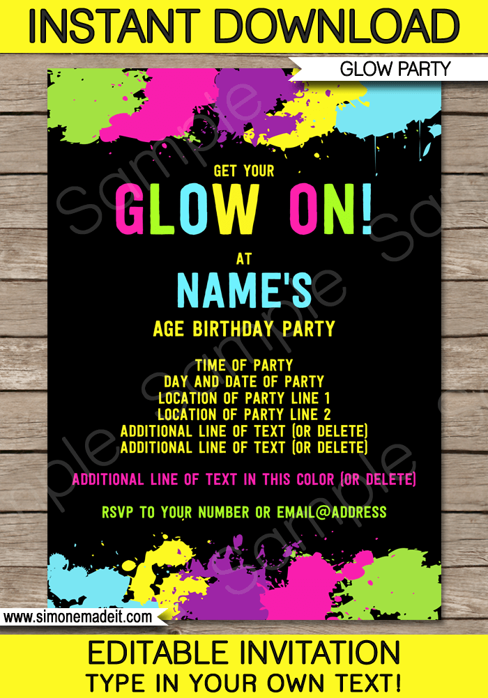 Glow Party Invitation Template Free