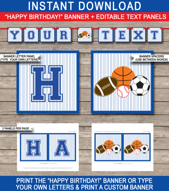 All Star Sports Party Banner Template | Birthday Banner | Editable Bunting