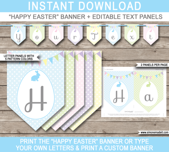 Printable Easter Pennant Banner Template | Happy Easter | Editable Text