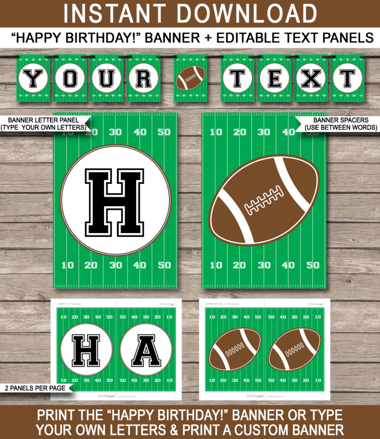 Football Party Banner Template | Birthday Banner | Editable Bunting