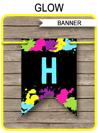Neon Glow Party Pennant Banner Template | Happy Birthday Banner