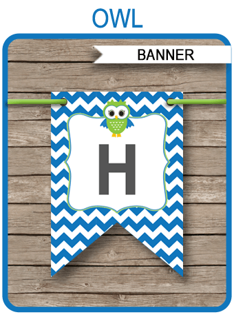 Blue Owl Party Banner Template | Printable Birthday Pennant Banner