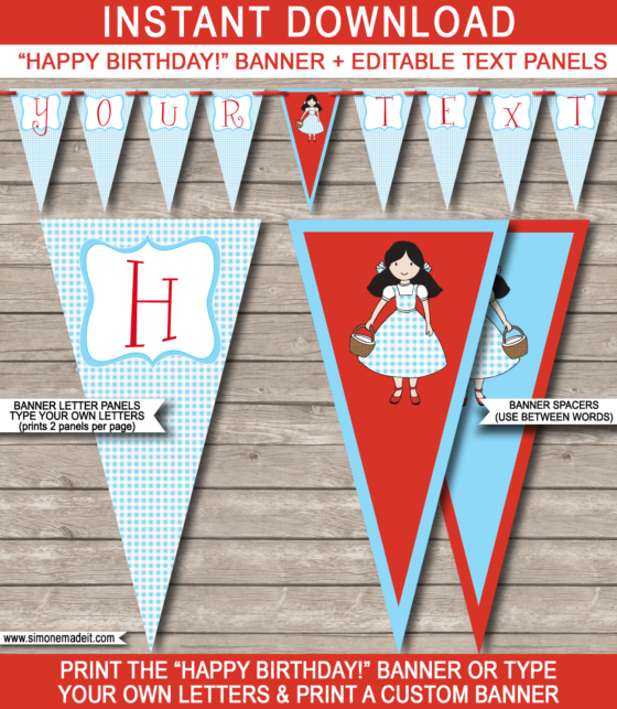 Wizard of Oz Party Banner Template | Happy Birthday Pennant Banner