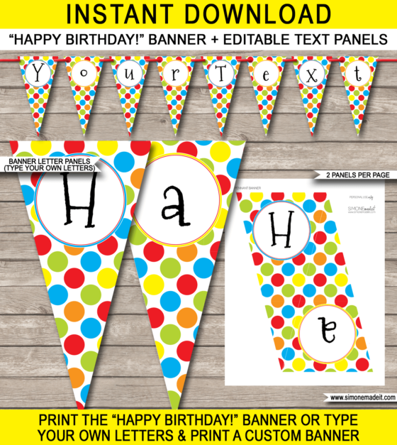 Polkadot Birthday Party Banner Template | Happy Birthday Bunting