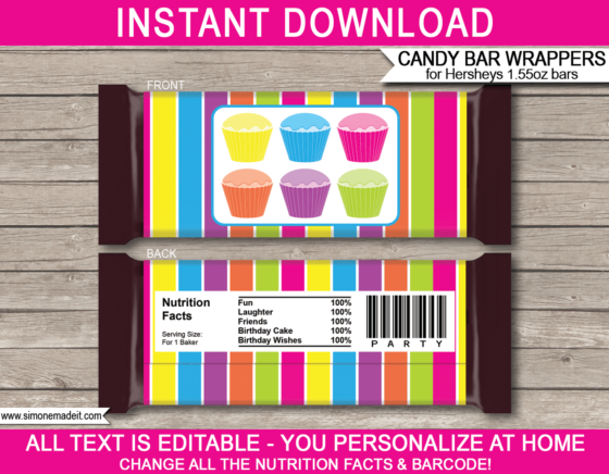 Cupcake Hershey Candy Bar Wrappers | Personalized Candy Bars