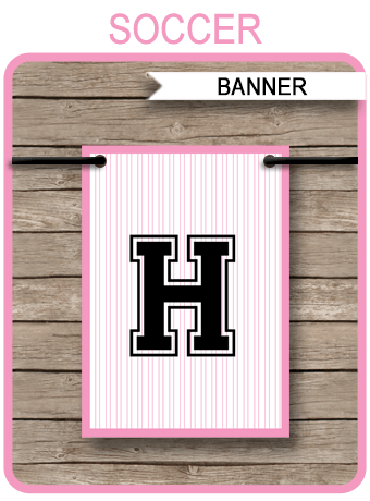 Pink Soccer Party Pennant Banner Template | Girls Happy Birthday Banner