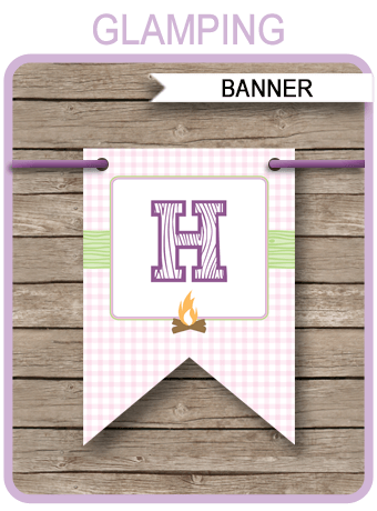Glamping Party Pennant Banner Template | Happy Birthday Bunting