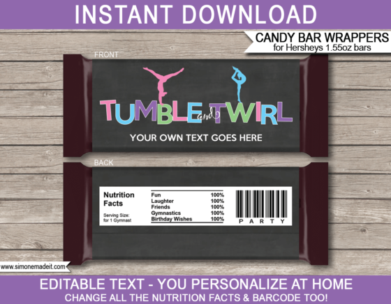 Gymnastics Hershey Candy Bar Wrappers | Personalized Candy Bars
