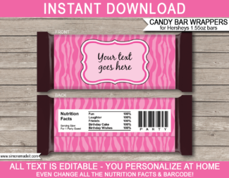 Pink Zebra Hershey Candy Bar Wrappers | Personalized Labels