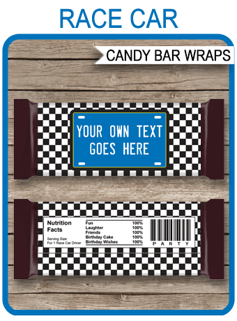 Blue Race Car Party Hershey Candy Bar Wrappers | Personalized