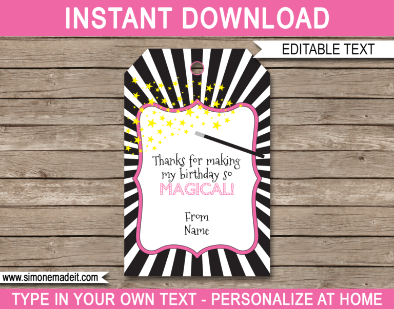 Magic Birthday Party Favor Tags Template | Girls Printable Thank You Tags