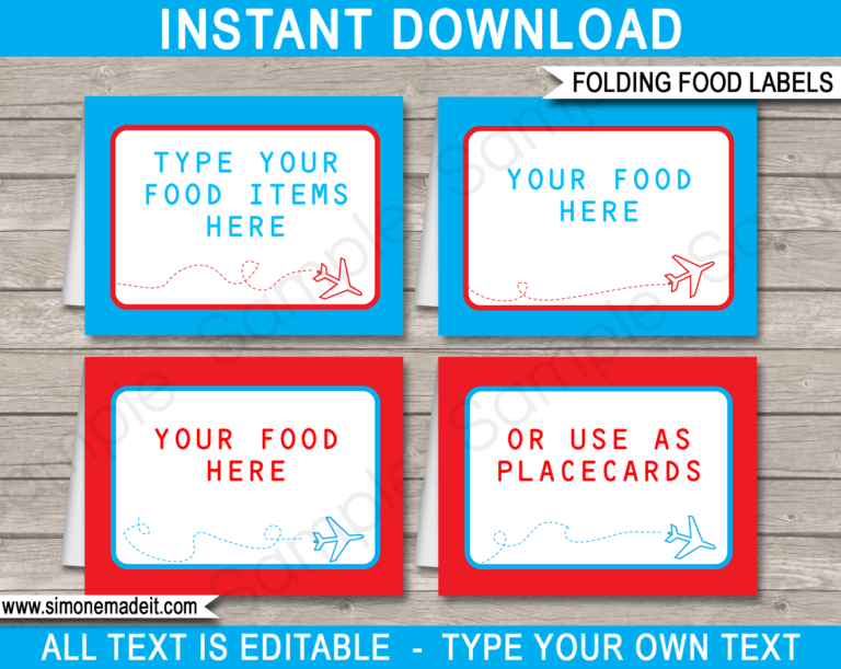 Airplane Party Food Labels Template | Place Cards | Birthday Party