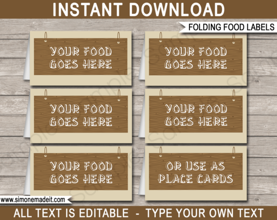 Camping Party Food Labels Template | Place Cards | Printable Decorations