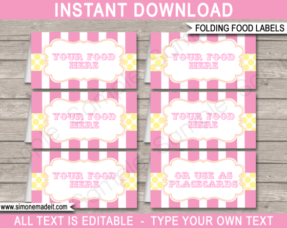 Editable Carnival Food Labels Template | Place Cards | Party Decorations