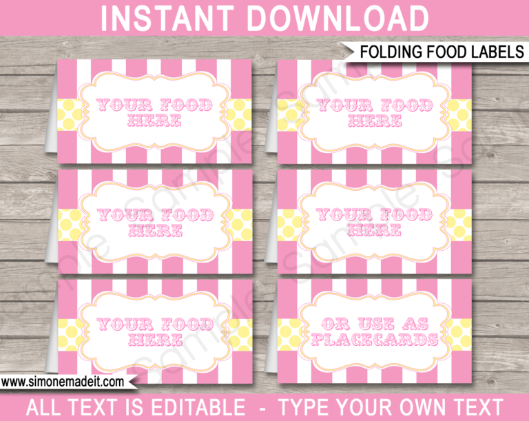 Editable Carnival Food Labels Template | Place Cards | Party Decorations