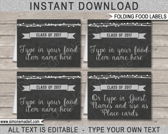 Printable Graduation Party Food Labels Template | Editable Place Cards