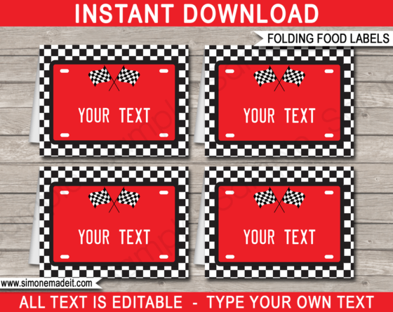 Race Car Party Food Labels | Place Cards | Birthday Party
