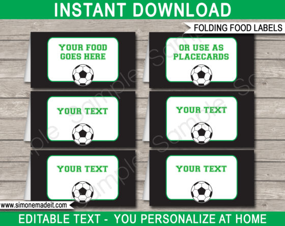 Soccer Party Food Labels Template | Printable Birthday Party Decorations