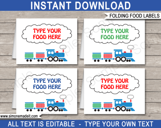 Printable Steam Train Birthday Party Food Labels Template | Place Cards