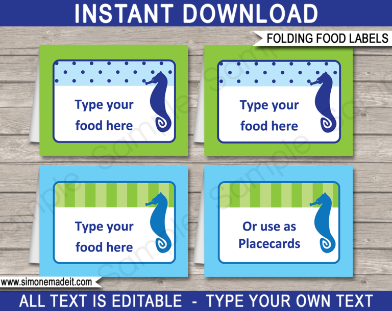 Under the Sea Theme Food Labels Template | Place Cards | Birthday Party