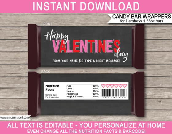 Valentine's Day Candy Bar Wrappers | Personalized Chocolate Labels