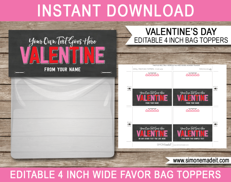 Valentines Day Printable Gift Bag Toppers | Valentines Day Gift Tags