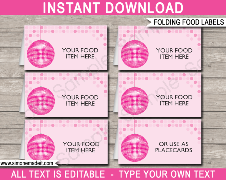 Disco Party Food Labels | Place Cards | Disco Theme Birthday Party