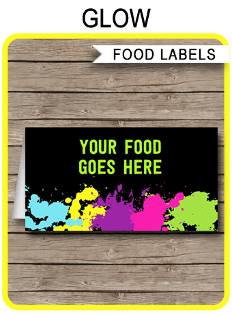 Neon Glow Party Food Labels Template | Place Cards | DIY Printable