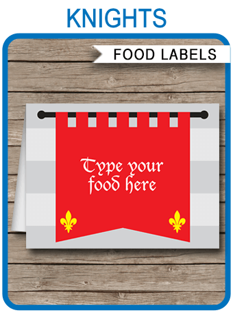 Medieval Knight Themed Food Labels Template | Knight Party Place Cards
