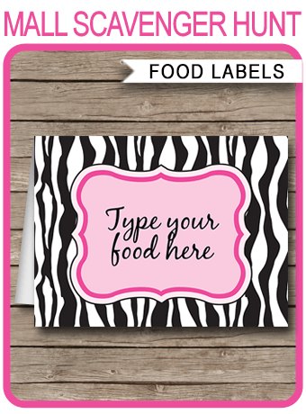 Pink Zebra printable Food Labels Template | Printable Place Cards