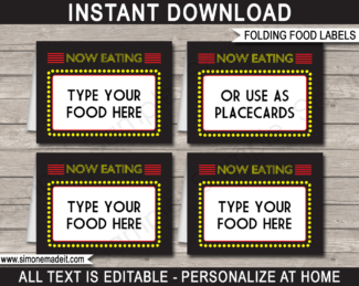 Movie Party Food Labels Printable Template | Place Cards